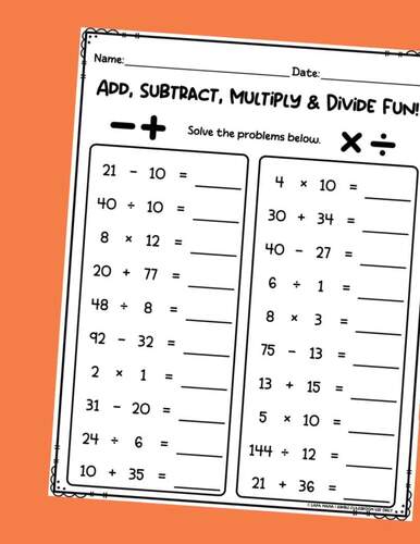 Mixed Operations Math Worksheets 2 Digit Add & Sub + Multiply & Divide ...