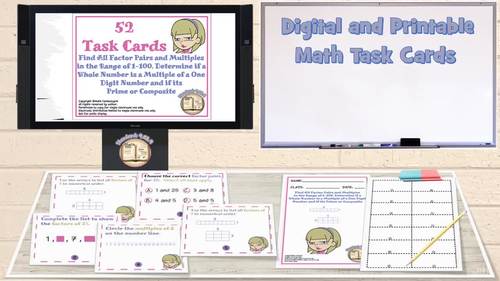 Find All Factors and Multiples of Numbers from 1-100 - Task Cards (4.OA.4)