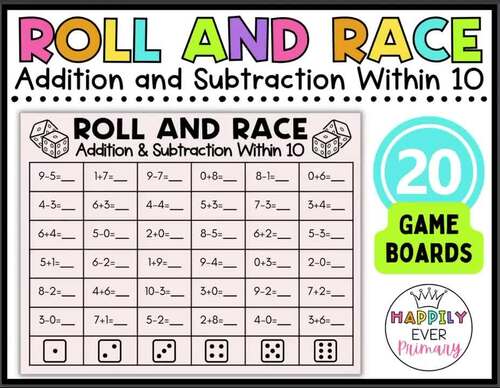 Roll and Race Math Dice Game - Addition and Subtraction Fact Fluency ...