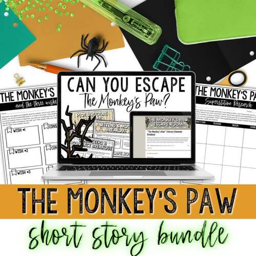 The Monkey’s Paw by W.W. Jacobs Short Story Activities & Escape Room BUNDLE
