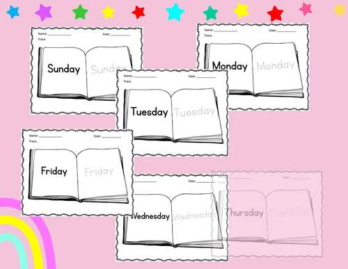 Printable Weekdays and Month Tracing Worksheets, Tracing Activity for Kids