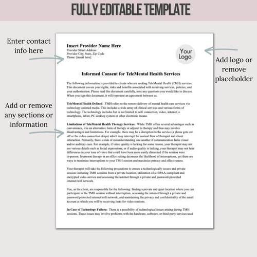 Informed Consent for Telehealth Services for Minors, Editable Google Doc