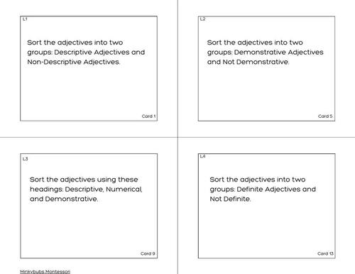 Types of Adjectives Task Cards Grammar Practice Classification Upper ...