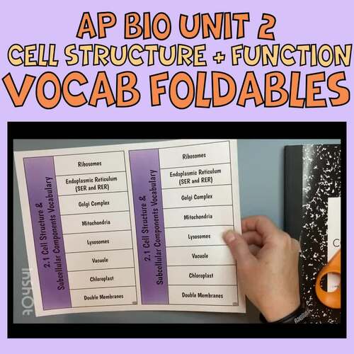 Unit 2 AP Bio Cell Structure and Function Vocabulary Foldable Review
