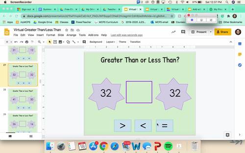 Virtual Greater Than/Less Than/Equal to Slides for Distance Learning