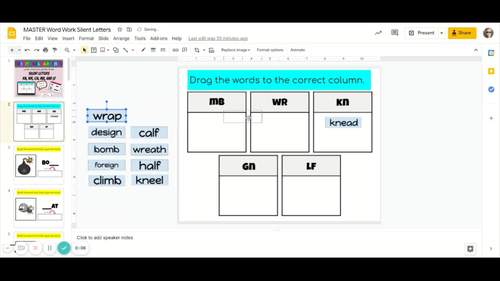 Silent letters kn, wr, gn, mb, lf DIGITAL WORD WORK for Google Slides