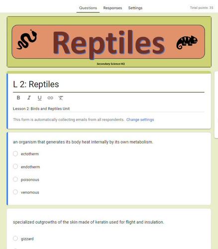 Birds and Reptiles Unit Bundle | Google Forms | Advanced Biology