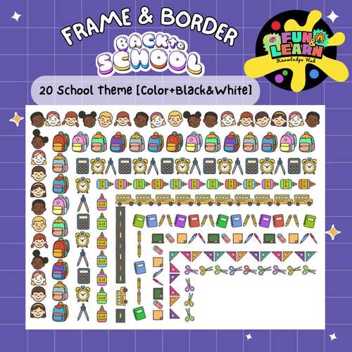 Back to School Borders & doodle frame | Classroom Worksheets | PDF & PNG