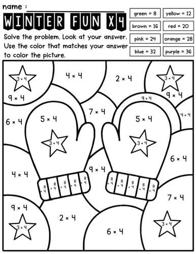 Winter Multiplication Color by Number | Facts 2-12 | Snowy Math Fun