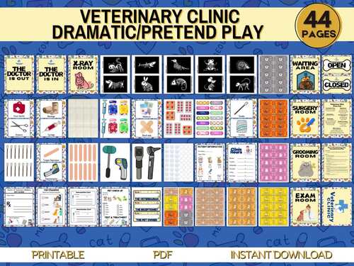 Veterinary Clinic Pretend Dramatic Play Pack, Printable Pretend Play
