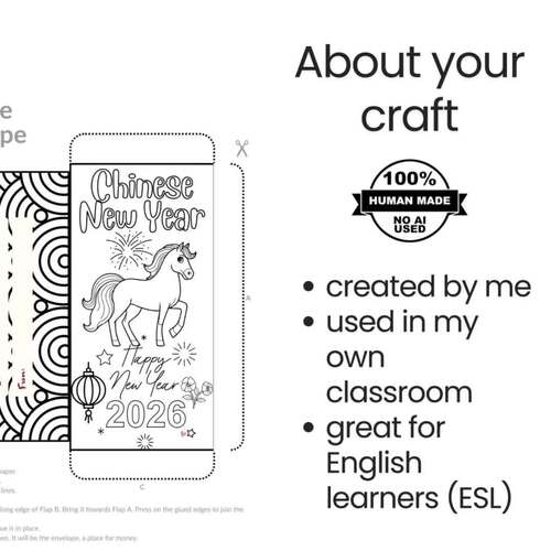 Chinese New Year of the Horse 2026 Printable Envelope Craft Red Packet PDF