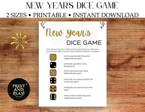 New Years Dice Game-Printable Reflection Game for New Years | TPT