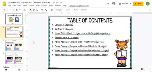 Compare and Contrast Reading Comprehension Activities on Google Slides
