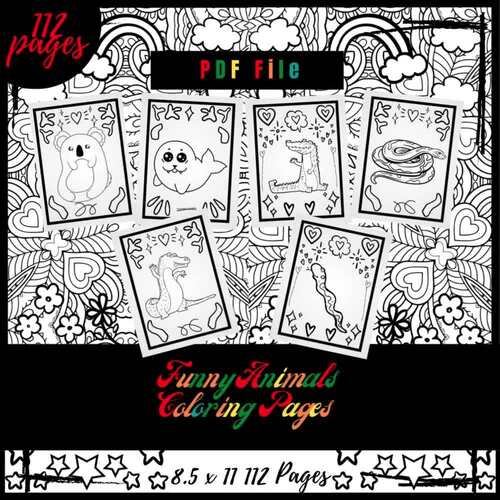 Bundle 112 Funny and Adorable Animals Sheets, Easy Coloring For Morning ...