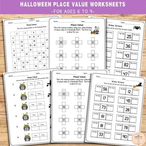 Maths Place Value Printables, Halloween-Themed Fun Educational Worksheets