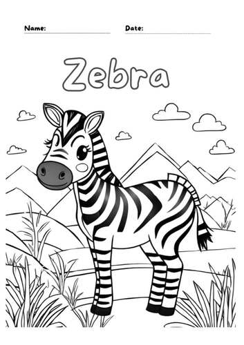 Printable Cute Zebra coloring sheet,Kids,illustration,Animal,coloring ...