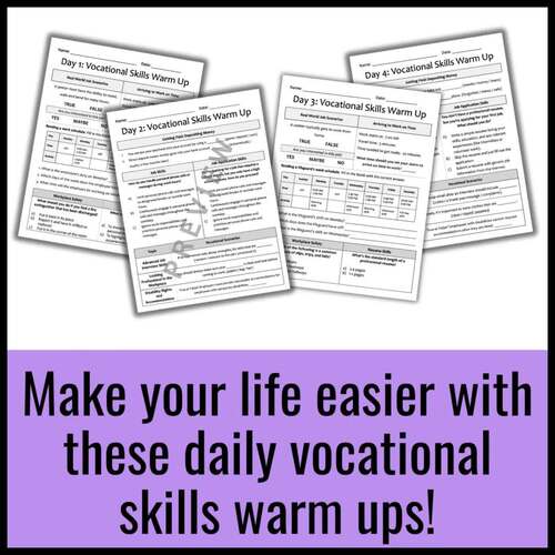Vocational Skills Warm Ups Special Education Workbook Job Skills Bell ...