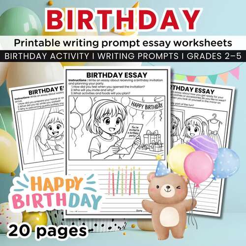 Birthday Essay Writing Prompts Worksheets, Reflection & Celebration ...