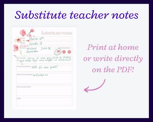 Pink watercolor substitute teacher "while you were out" report. | TPT