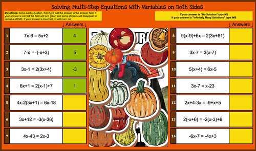 FALL BREAK Solving Multi Step Equations - Digital MEME Reveal! by It's ...