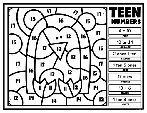 Zoo Animals Theme Color by Code | Teen Numbers and Place Value | TPT