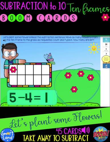 Subtraction to 10 on Ten Frames digital cards | Spring Flowers | TpT