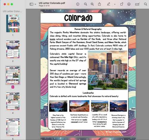 Colorado || US States || Information Text Close Reading Comprehension