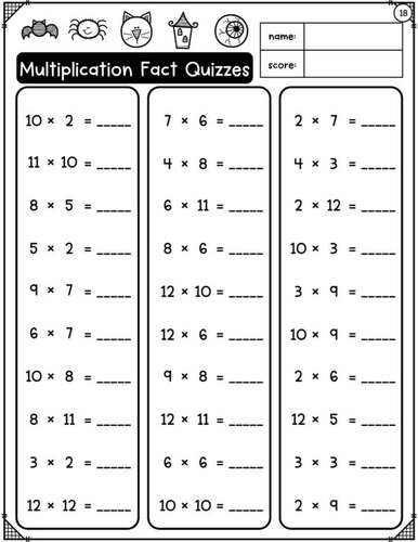 Multiplication Fact Quizzes | 2-12 Drills | Math Fact Fluency Practice