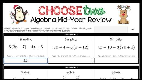 Algebra Review Digital Christmas Activity | Choose Two by Erica Loves Math