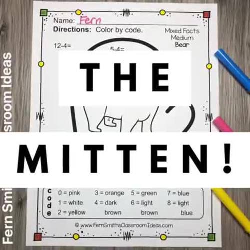 Winter Color By Number Addition and Subtraction for The Mitten Bundle