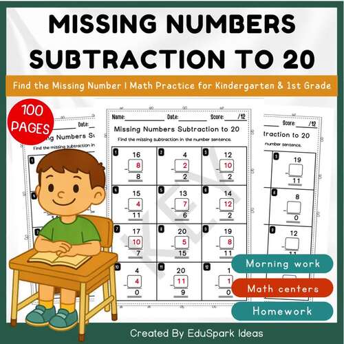 Missing Numbers Subtraction to 20 Worksheets | Find the Missing Number ...
