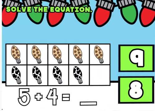 Christmas Lights Addition Within 10 Boom Cards with Ten Frame & Facts to 10