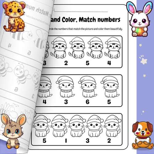 Count & Color Animals, Numbers Match, Activities Math & Art, PreK ...