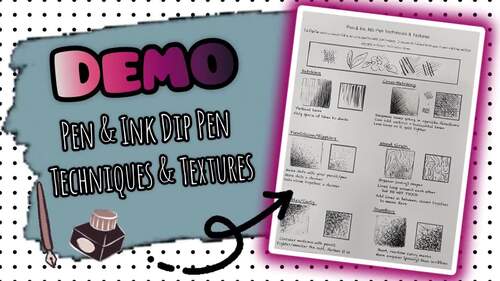 Pen & Ink Techniques & Textures Art Worksheet by Art Teacher Fusion