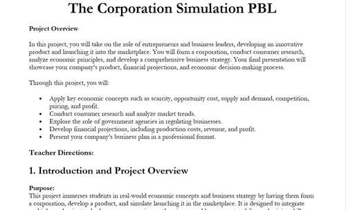 The Corporation Simulation PBL by PBL History & Civics | TPT