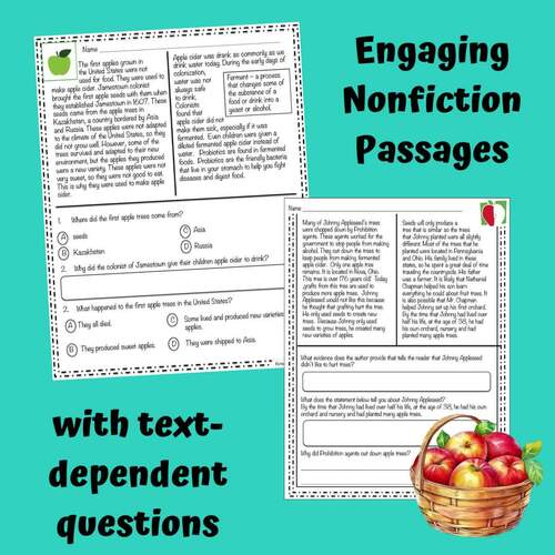 Apples: Task Cards, Nonfiction passages, Informational Text, & Printables