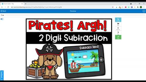 Subtract Multiples of 10 Pirate Theme Activity - Double Digit Subtraction