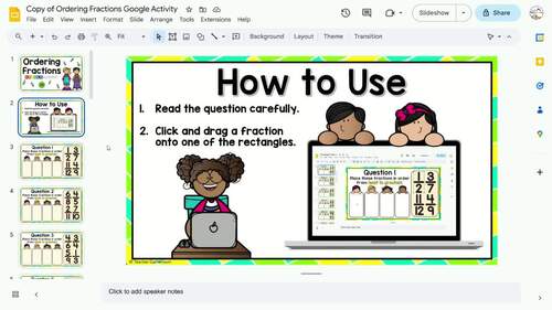 Ordering Fractions Google Activity | Google Slides by Teacher Gameroom