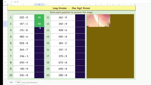 Long Division One & Two-Digit Divisor Digital Picture Art Reveal Math ...