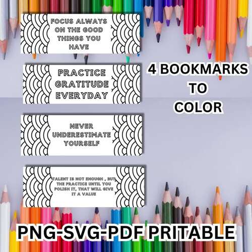 4 BOOKMARK PRINTABLES TO COLOR WITH INSPIRATIONAL QUOTES | TPT