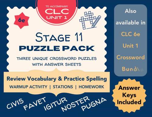 CLC Stage 11 Crosswords (Cambridge Latin Vocab - 6th edition) | TPT