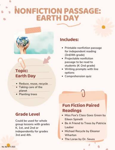 Earth Day Activity (Nonfiction Passage, Writing Prompts ...
