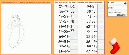 2 Digit Addition & Subtraction with Regrouping Christmas Mystery ...