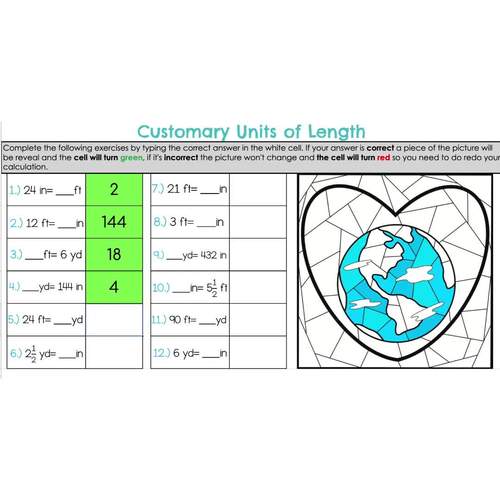 Earth Day: Converting Customary Units of Length- Digital Coloring ...