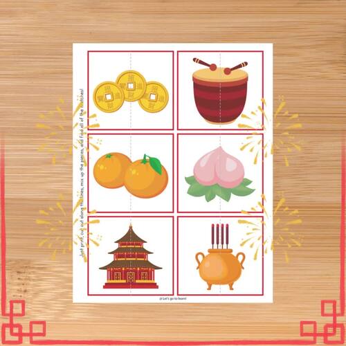 Chinese New Year Matching Activity - Lunar New Year Game - 60 Puzzles