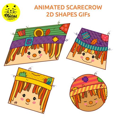 2D Shapes Scarecrow Clip Art | Fall/Autumn | Faces | Geometry | GIFs