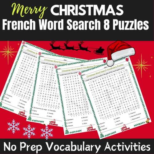 French Christmas 8 Word Search Puzzles Vocabulary Noel recherche de ...