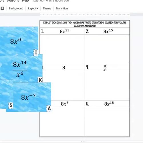 Properties of Exponents Digital Escape Room by Owl About Math | TpT
