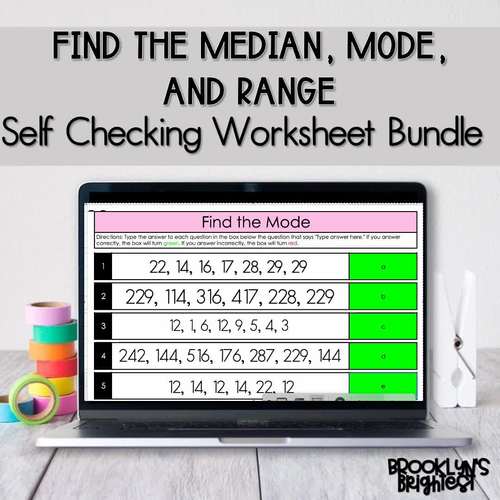 Median, Mode, and Rangle Self Checking Digital Worksheets | TPT