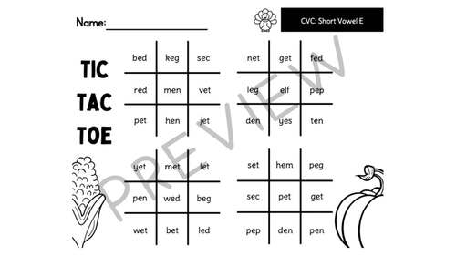 Thanksgiving Tic Tac Toe: Phonics Fluency Game! | CVC A, E, I, O, U & Mixed